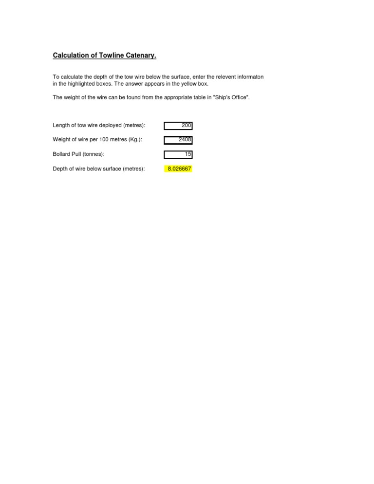 Towline Catenary Calculation Guide | PDF | Science & Mathematics