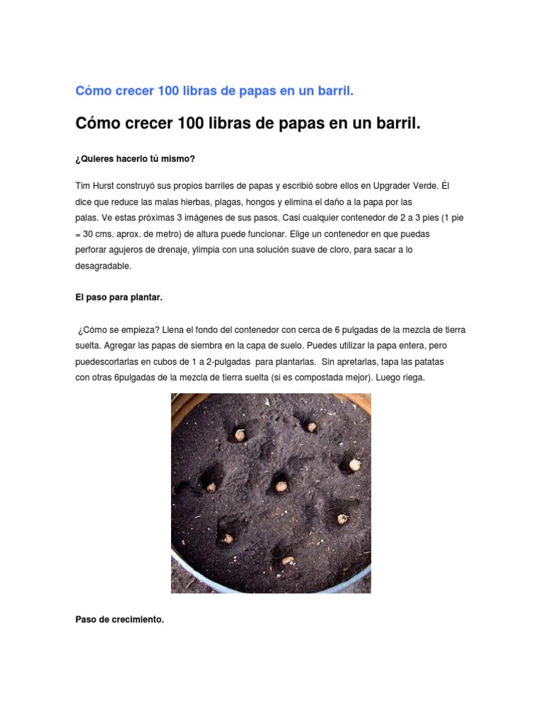 Cómo Crecer 100 Libras de Papas en Un Barril | PDF | Hogar y jardín ...