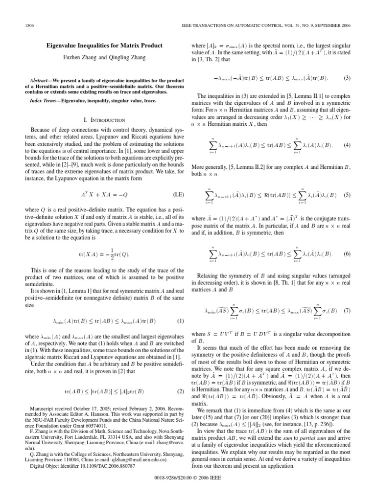 Eigenvalue Inequalities For Matrix Products | PDF | Matrix (Mathematics) | Eigenvalues And ...