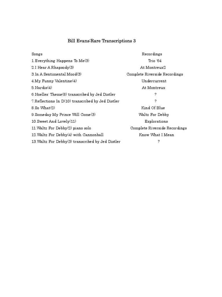 Bill Evans - Rare Transcriptions Vol.3 | PDF | American Styles Of Music ...