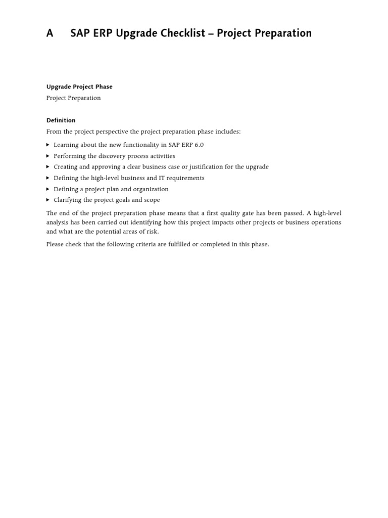 SAP Upgrade Checklist | PDF | Business Process | Systems Engineering