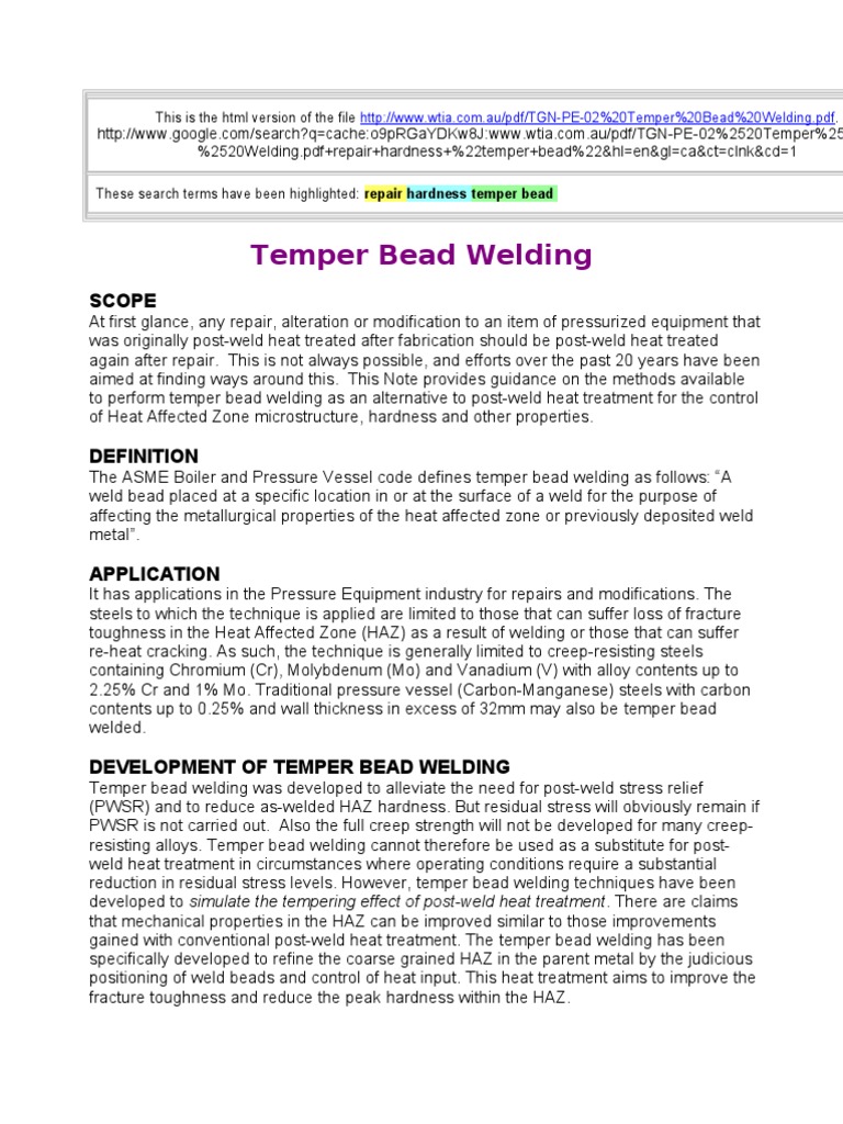 Temper Bead Welding Procedures | PDF | Heat Treating | Welding