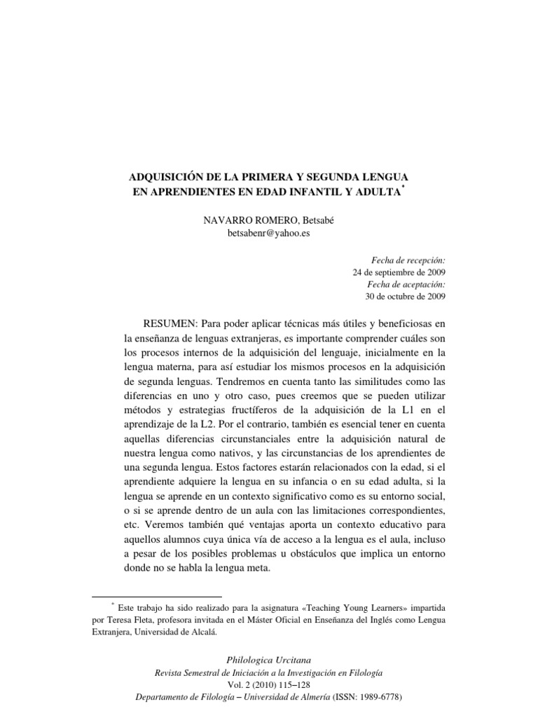 Adquisición de Segunda Lengua en Niños y Adultos | PDF | Segundo ...