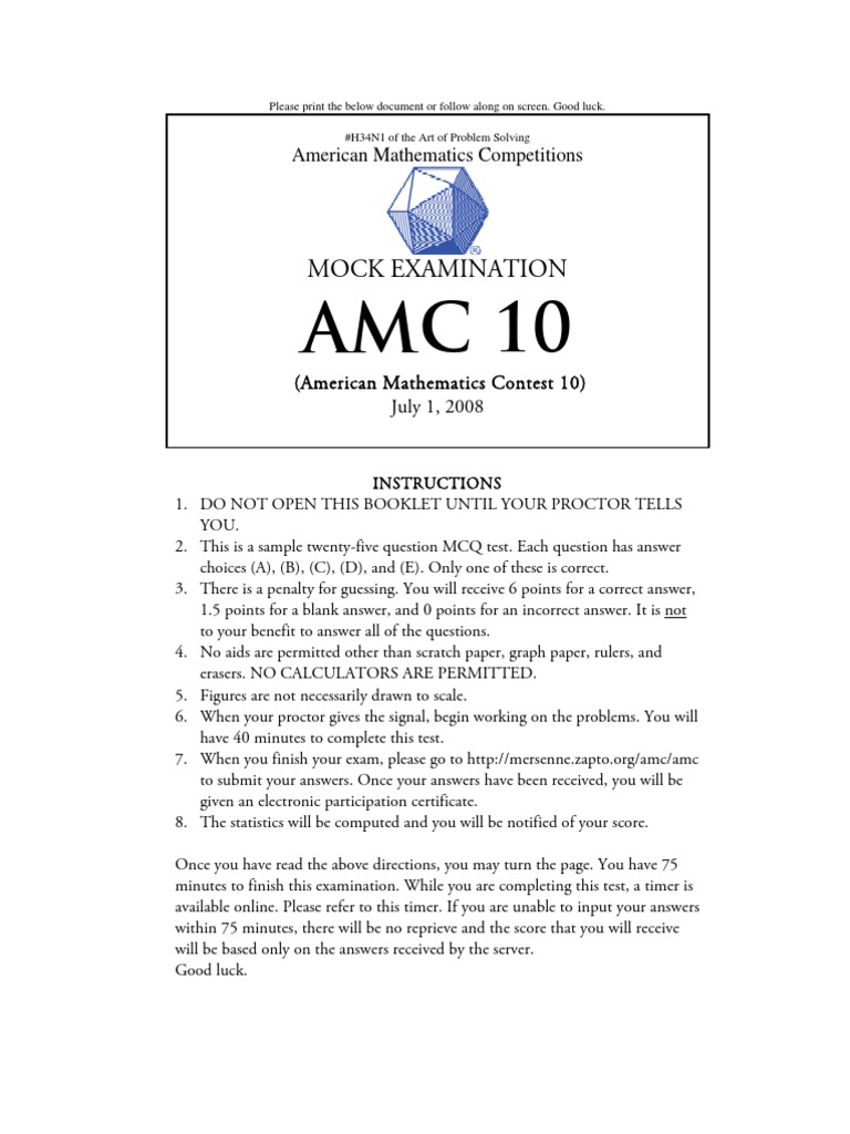 AMC 10 Mock Exam Solutions Under 40 Characters | PDF | Test (Assessment ...
