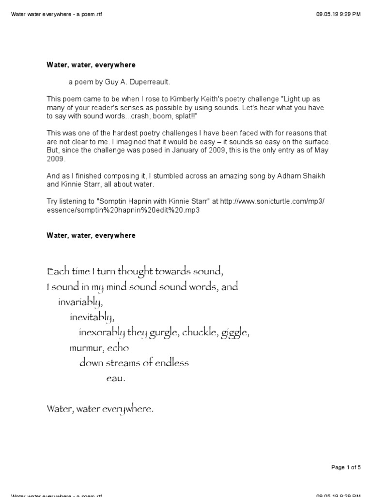 Water, Water Everywhere: A Poetic Journey | PDF | Poetry