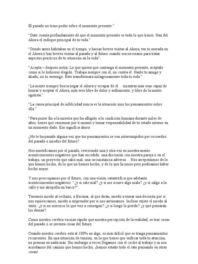 El Pasado No Tiene Poder Sobre El Momento Presente | PDF | Meditación ...