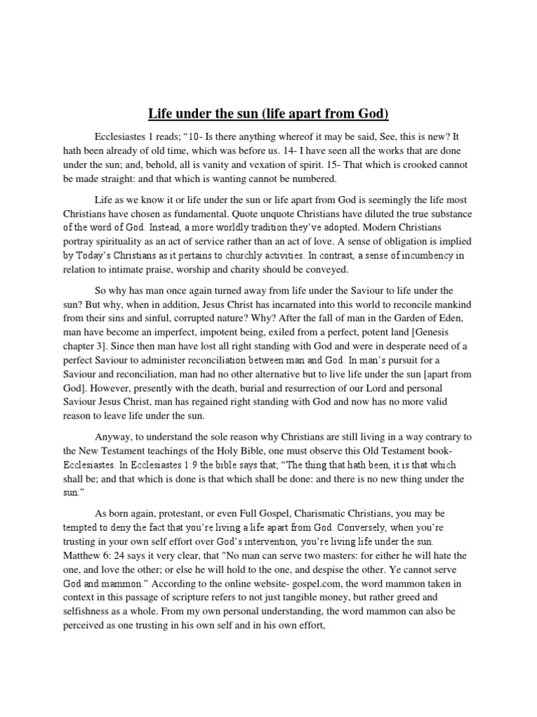 Life Under Sun (Life Apart From God) | PDF | Born Again | Jesus