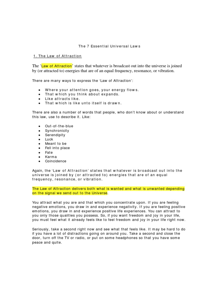 The 7 Essential Universal Laws | PDF | Law Of Attraction (New Thought ...