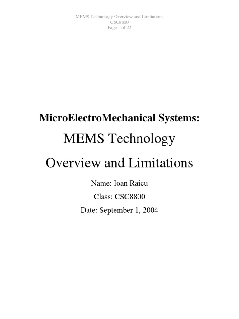 MEMS Technology | PDF | Microelectromechanical Systems | Integrated Circuit