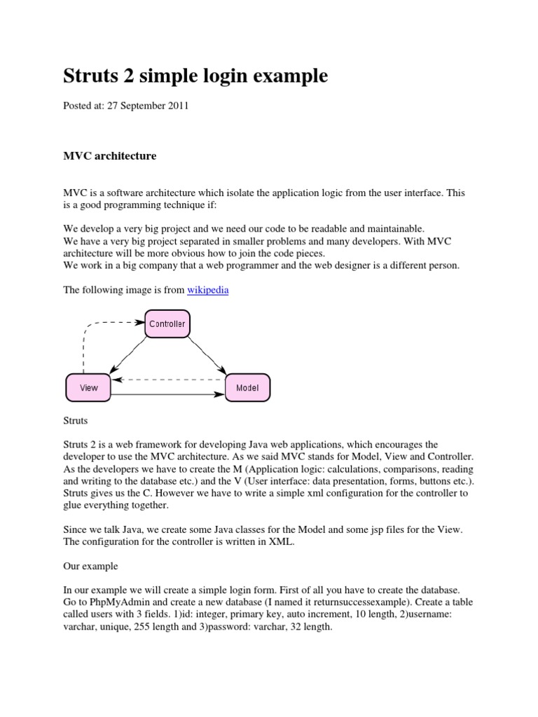 Struts 2 Simple Login Example | PDF | Model–View–Controller | Databases