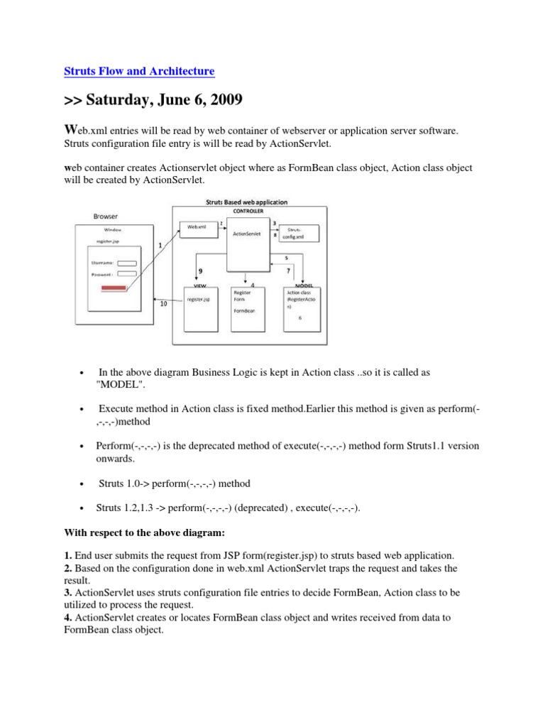Struts Flow and Architecture | PDF | Java Server Pages | Java Servlet