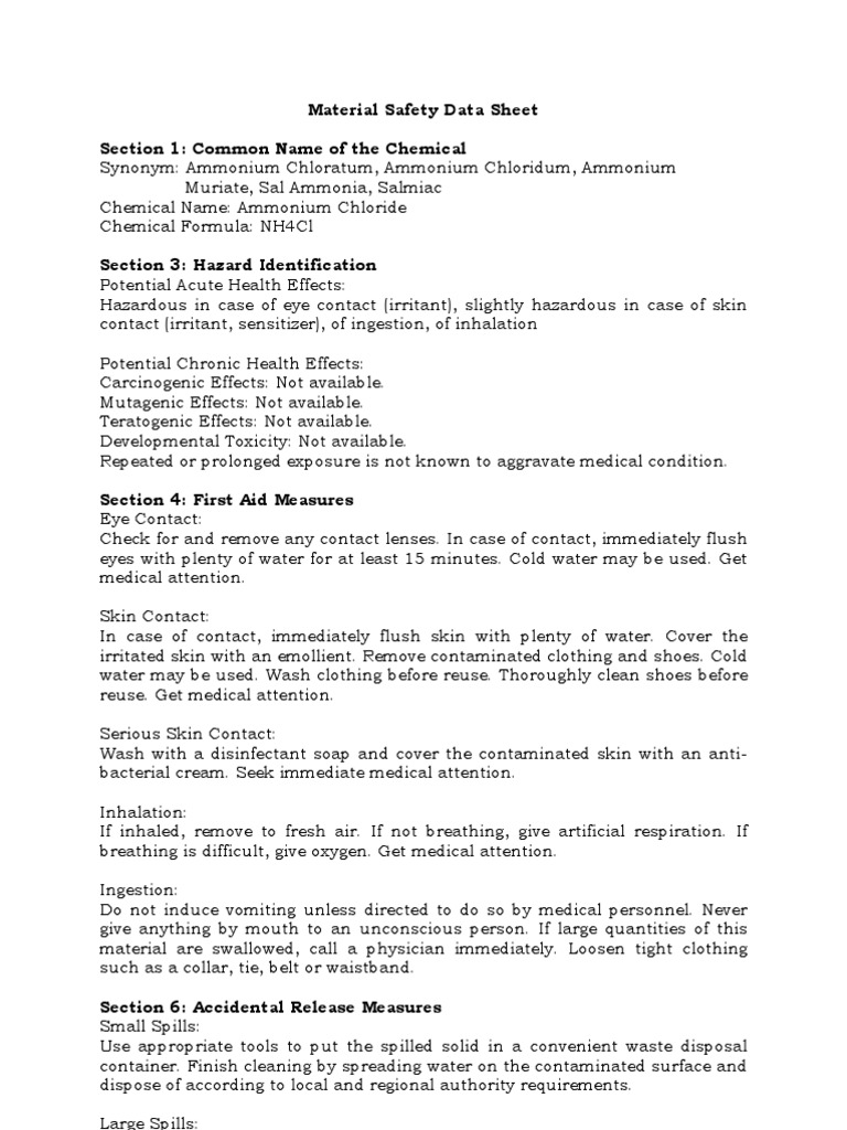 MSDS NH4Cl | Toxicity | Safety