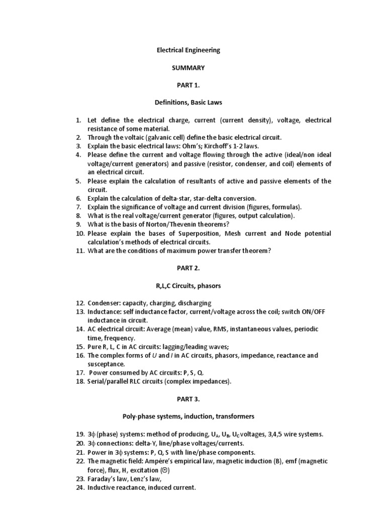 Electrical Engineering Definitions, Basic Laws | PDF | Electric Motor ...