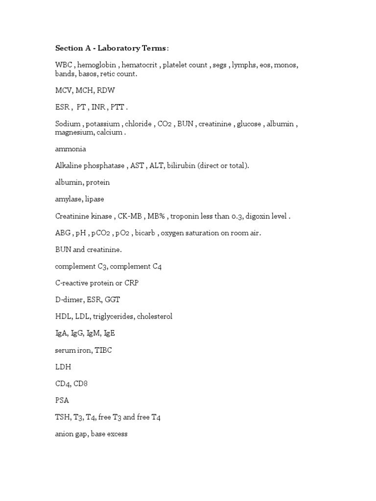 Section A - Laboratory Terms | PDF | Electrocardiography | Nuclear Medicine