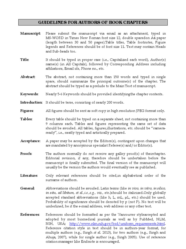 Guidelines For Authors of Book Chapters | PDF | Manuscript | Books
