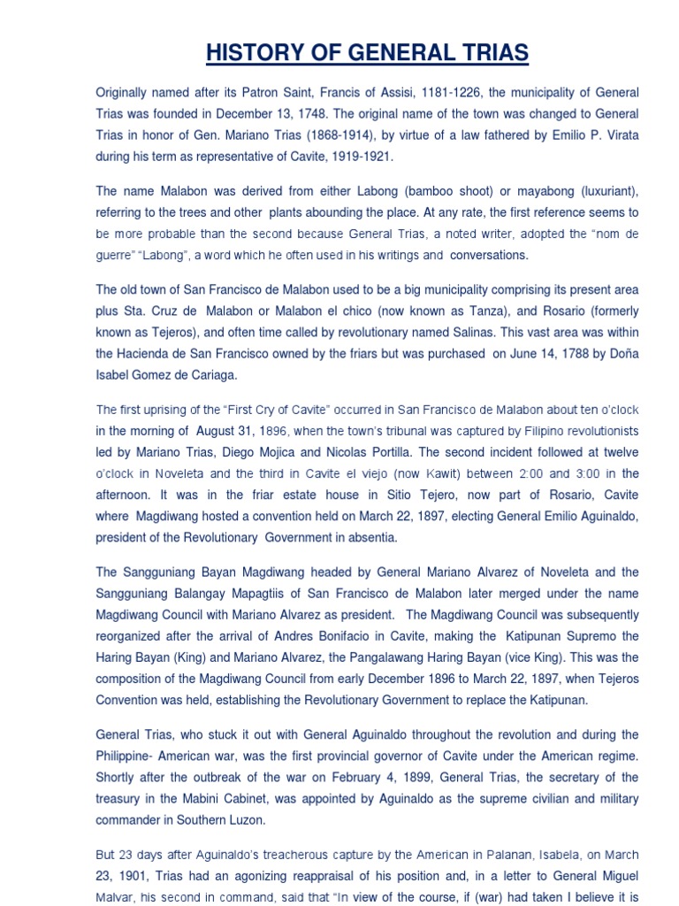 History of General Trias, Cavite | PDF | Philippines | Unrest