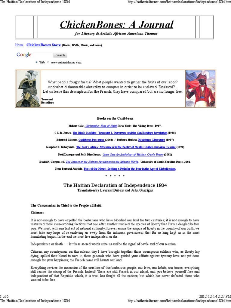 The Haitian Declaration of Independence, 'It Is Not Enough To Have ...