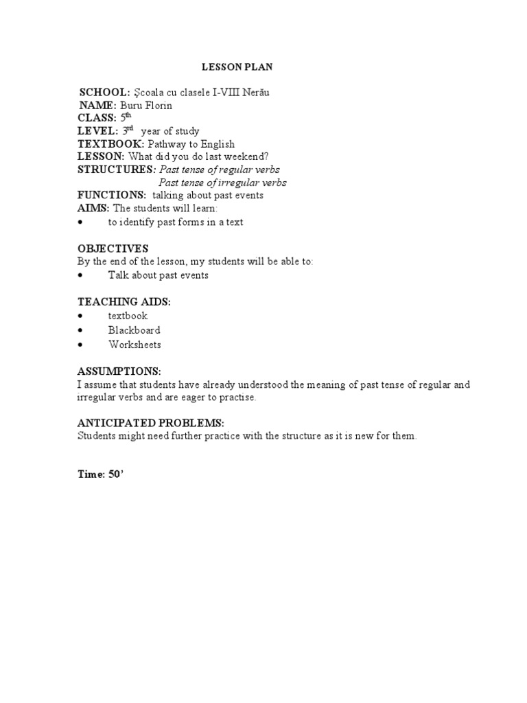 Weekend Activities Lesson Plan | PDF | Lesson Plan | Teaching