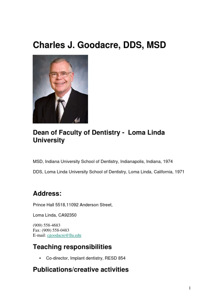 Charles Goodacre: Dental Expertise Overview | PDF | Prosthodontics ...