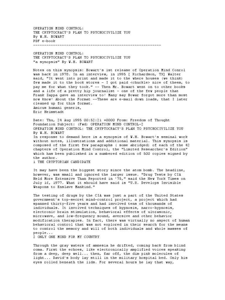 Walter Bowart - Operation Mind Control | PDF | Hypnosis | Central Intelligence Agency