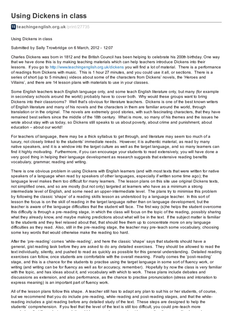 Using Dickens in Class | PDF | Reading (Process) | Vocabulary