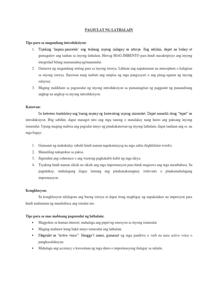 Pagsulat NG Lathalain | PDF