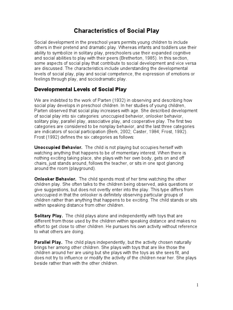 Characteristics of Social Play | PDF | Imitation | Preschool