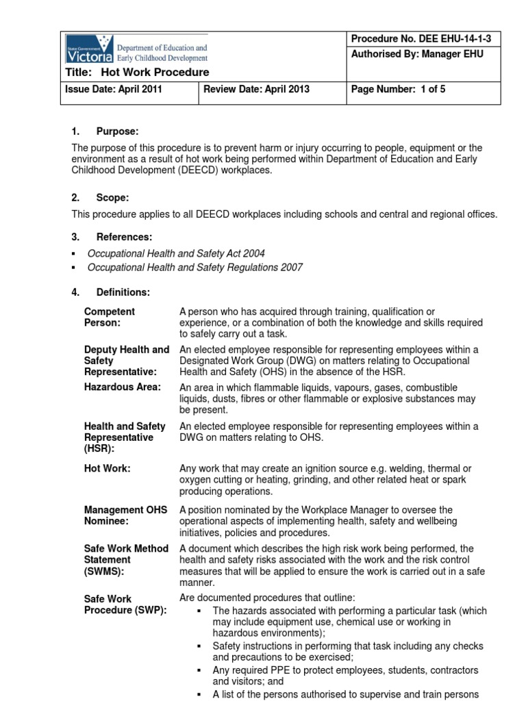 DEE EHU-14!1!1 Hot Work Procedure | PDF | Occupational Safety And ...