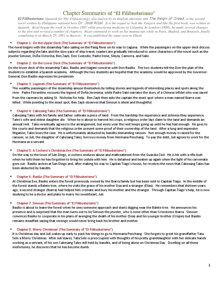Chapter Summaries of El Filibusterismo | PDF | Spanish Language ...