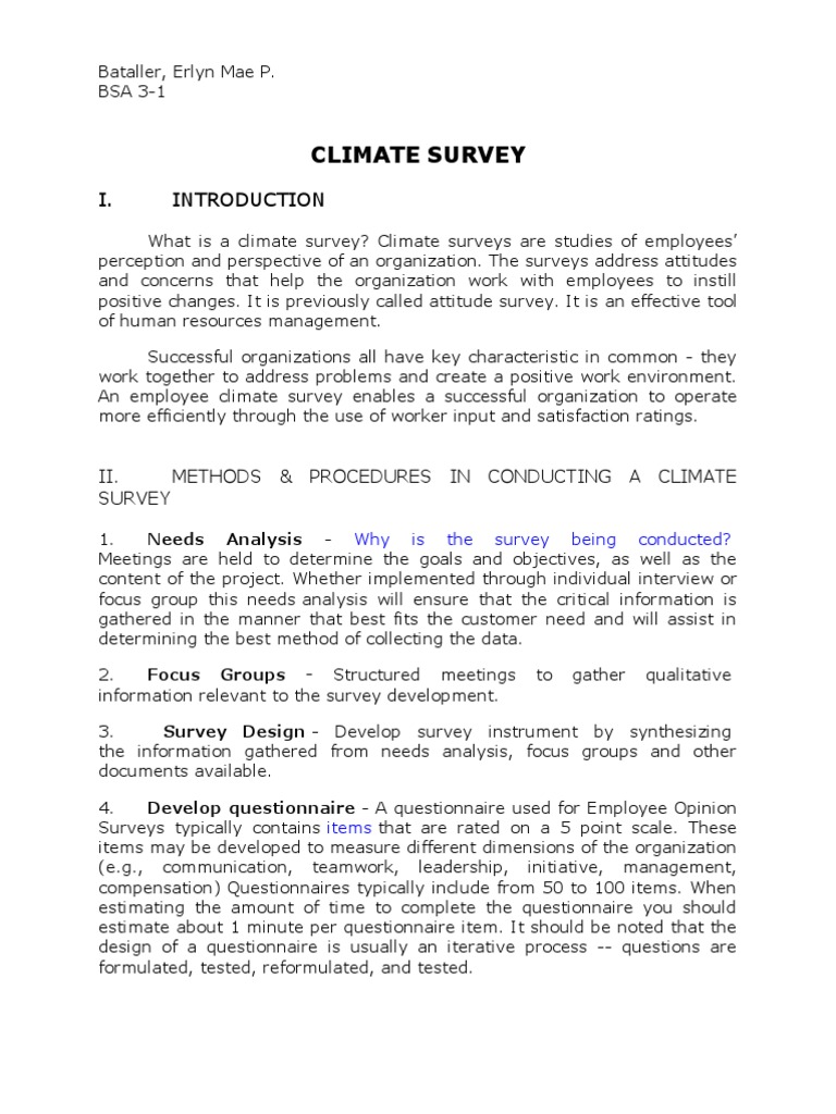 Climate Survey | PDF | Survey Methodology | Data Analysis