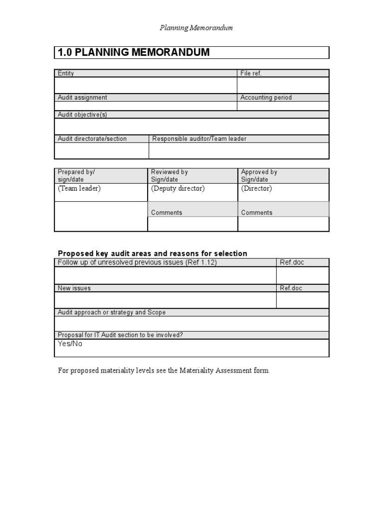 Audit Planning Memorandum | Internal Audit | Audit
