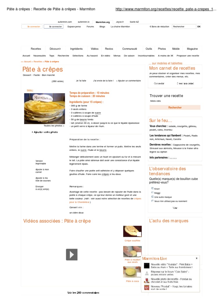 Recette de pâte à crêpes Marmiton | PDF | Nourritures | Cuisine