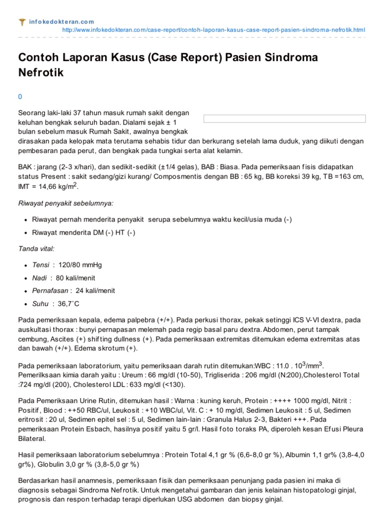 Contoh Laporan Kasus Case Report Pasien Sindroma Nefrotik | PDF ...