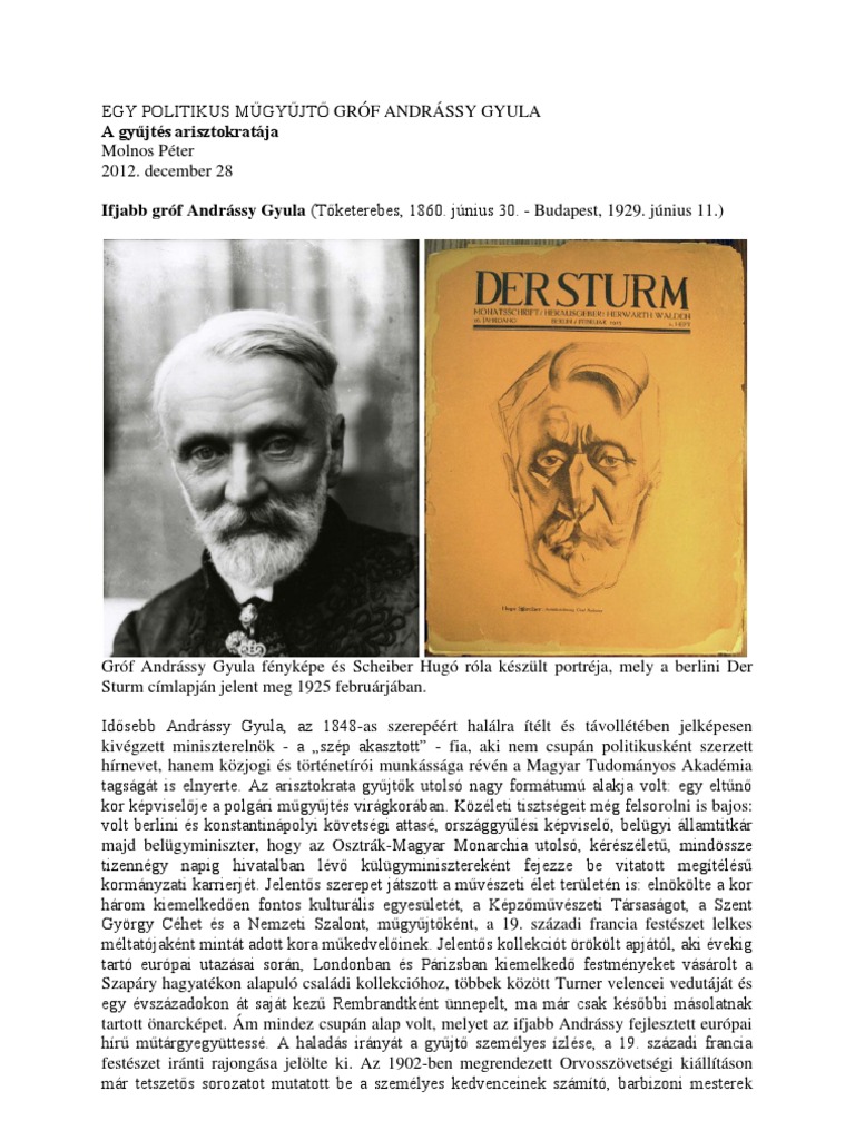 Egy Politikus Műgyűjtő Gróf Andrássy Gyula | PDF