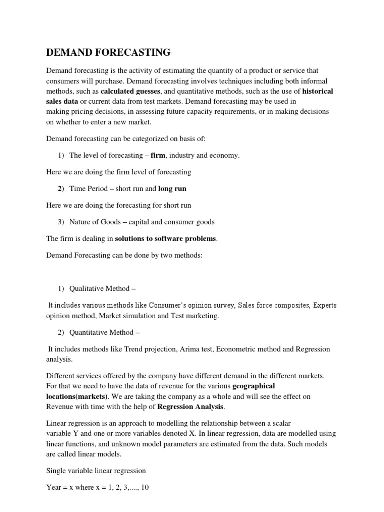 Demand Forecasting Infosys | PDF | Regression Analysis | Forecasting