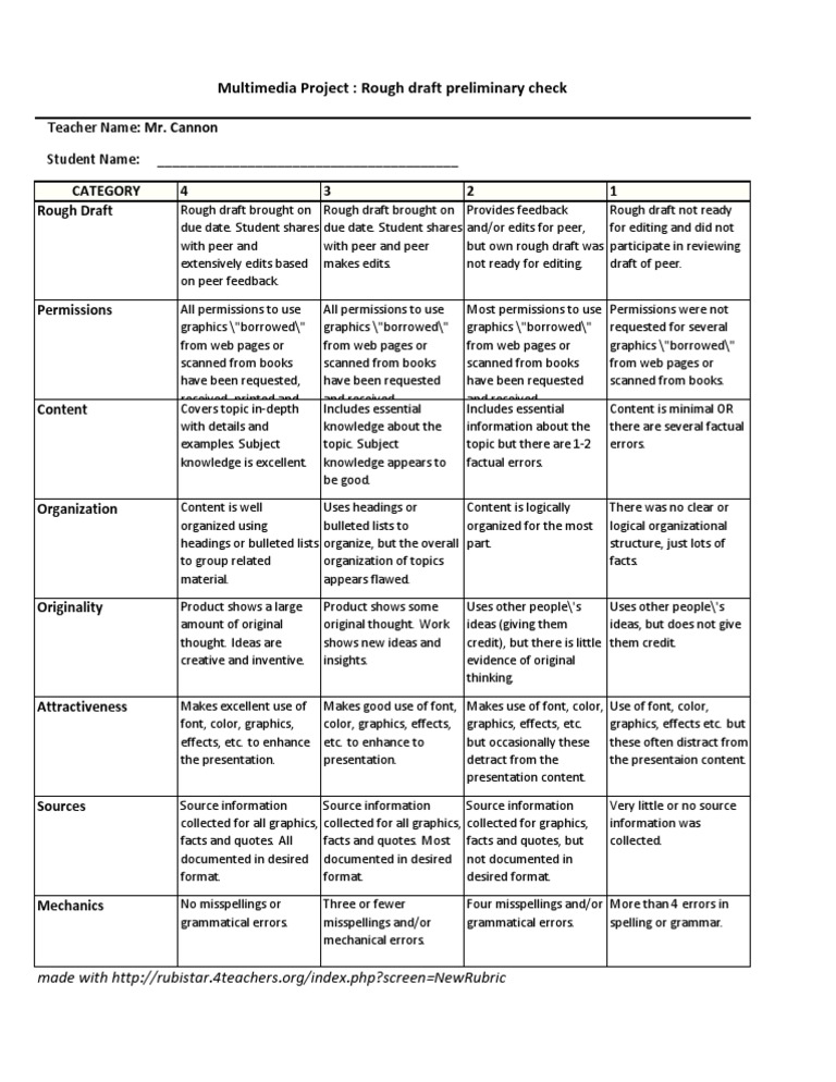 Rubric Formative Rough Draft Preliminary Check | PDF | Graphics | Editing