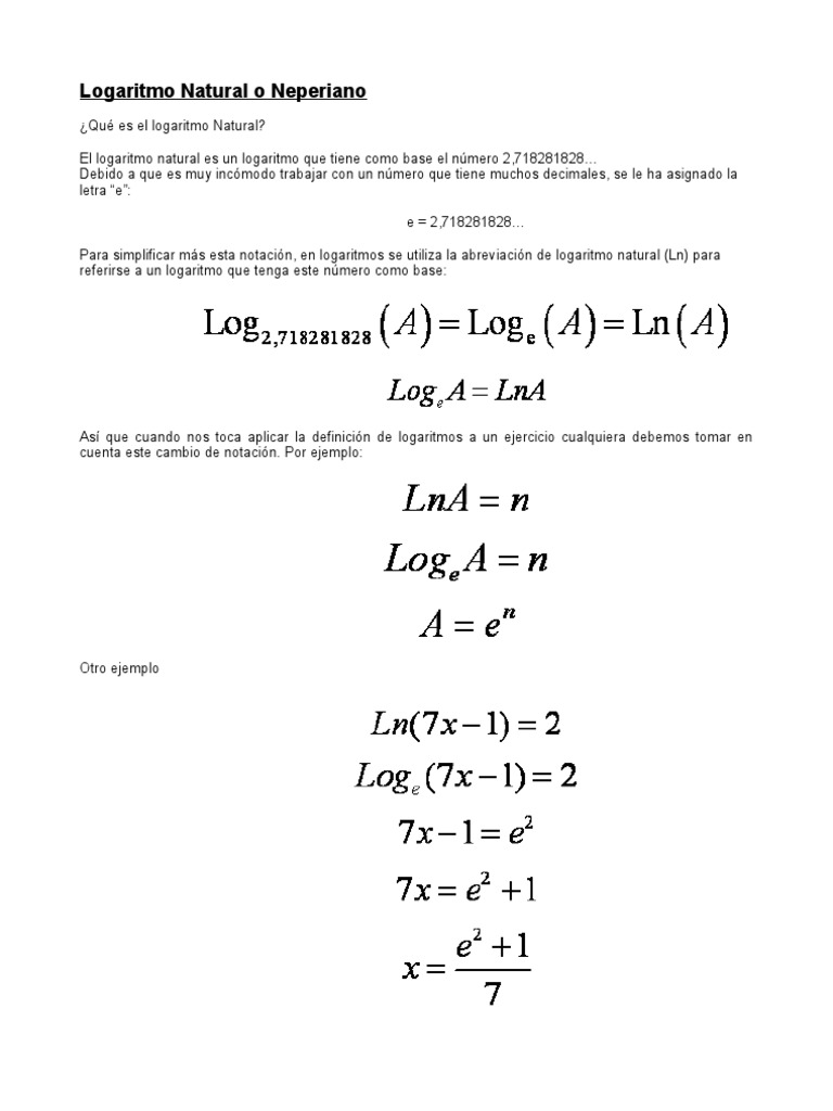 Logaritmo Natural o Neperiano | PDF