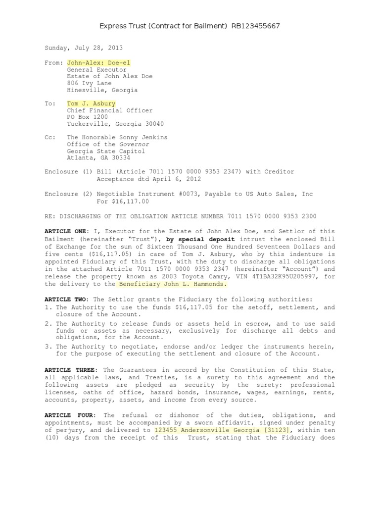 Express Trust (Contract for Bailment) | Trust Law | Fiduciary