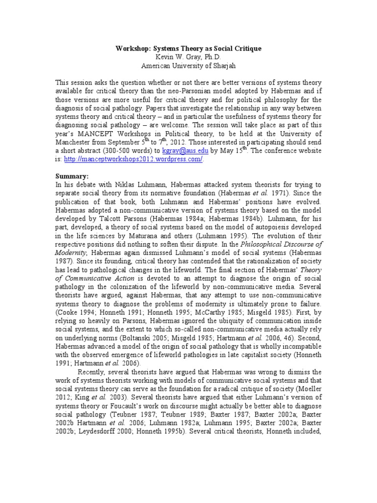 Systems Theory in Critical Social Analysis | PDF | Jürgen Habermas ...