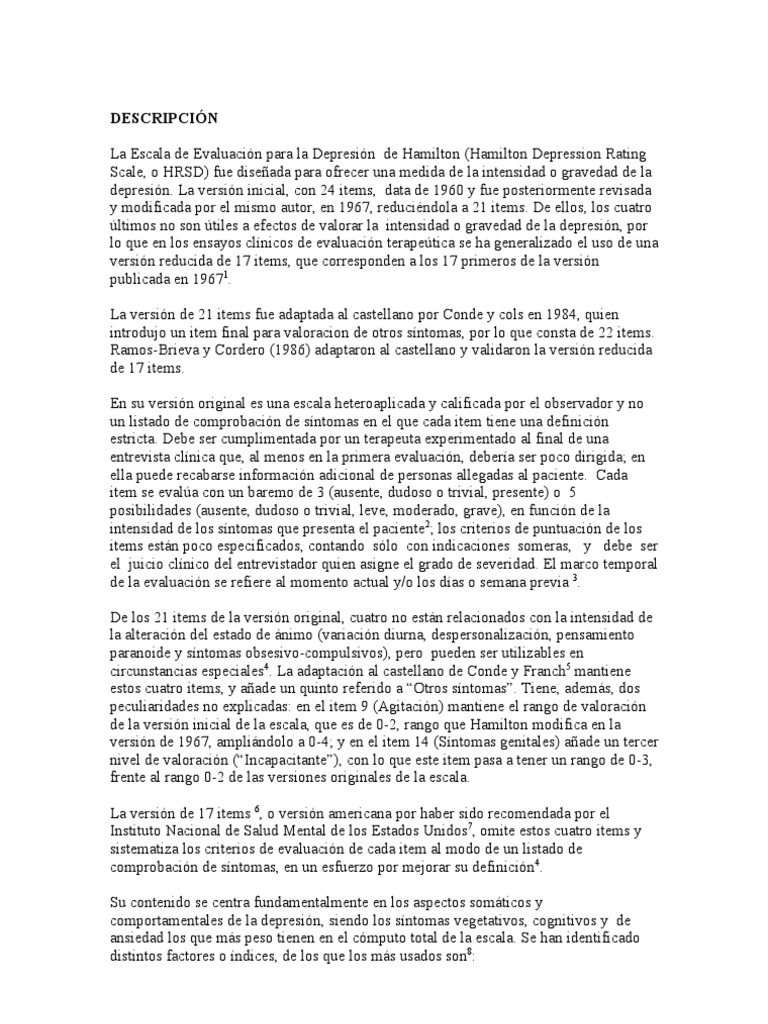 Interpretación Test Depresión de Hamilton | PDF | Depresión (estado de ...
