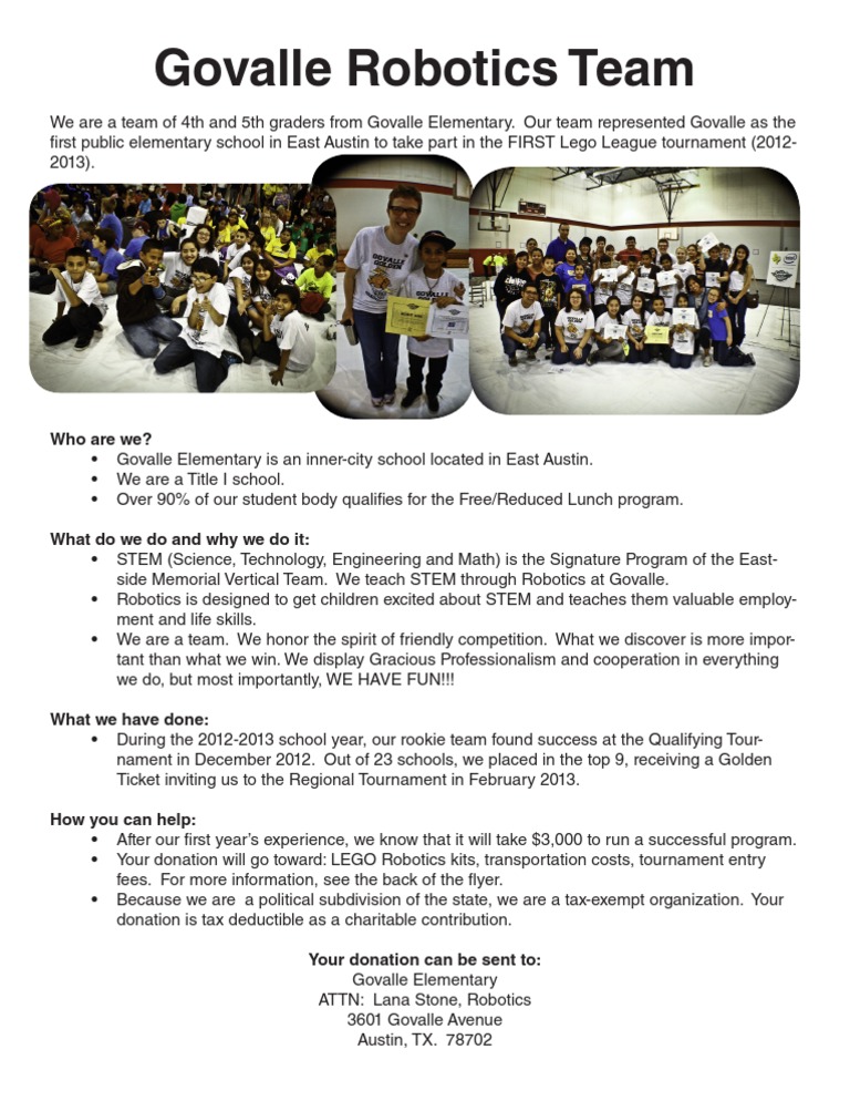 Govalle Elementary Robotics Team Fundraiser | PDF | Career & Growth