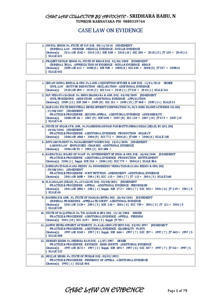 Case Law on Evidence Compilation | PDF | Case Citation | Lawsuit
