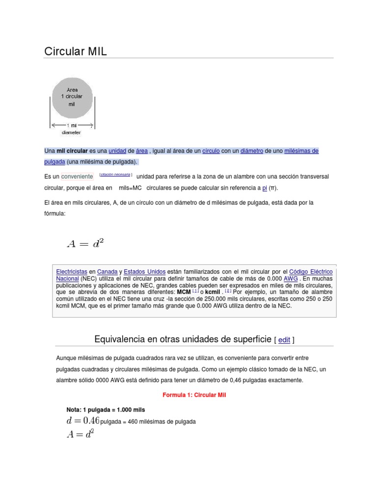 Definición y Fórmulas de Circular MIL | PDF | Pulgada | Enseñanza de ...