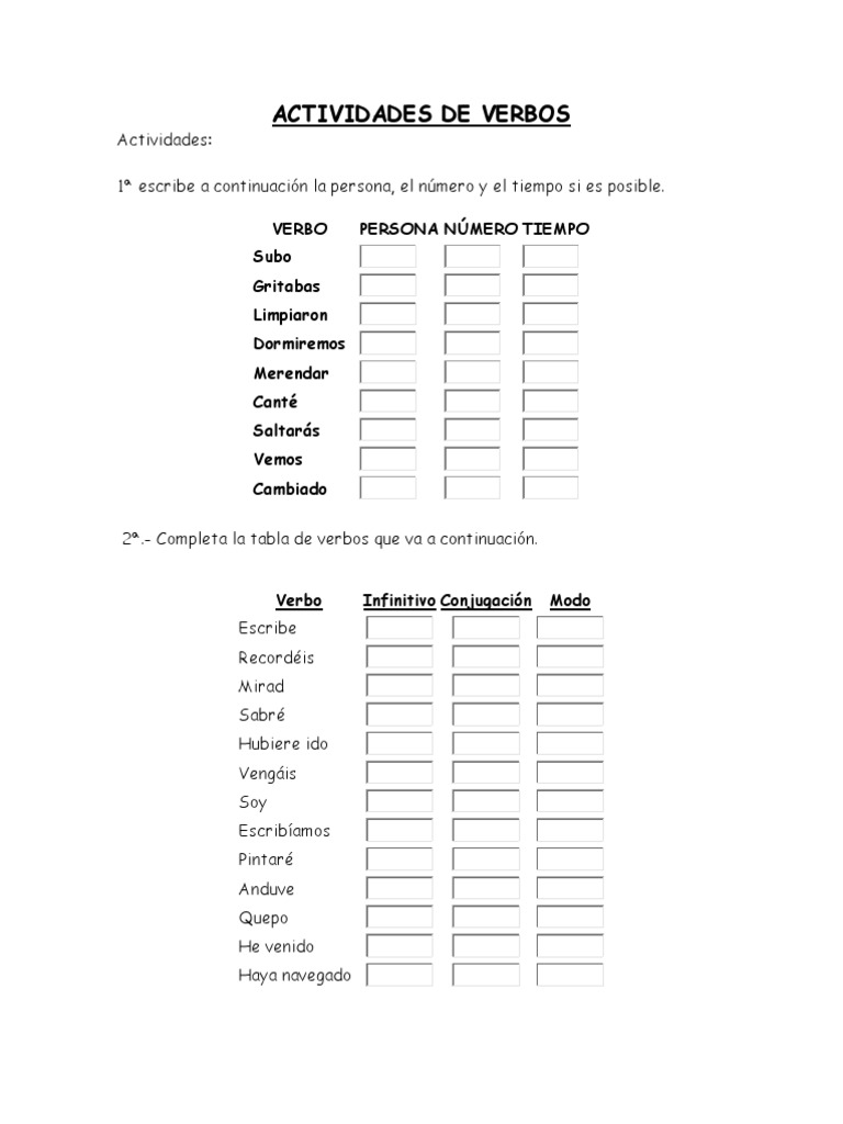 Actividades de Verbos | PDF