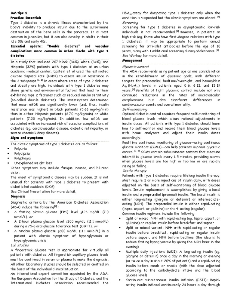 Screening: DM Tipe 1 Practice Essentials | PDF | Diabetes Mellitus Type ...