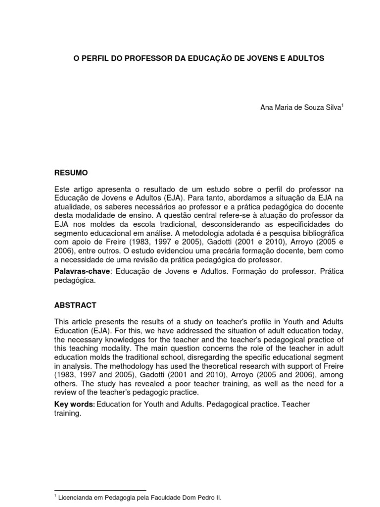 O Perfil Do Professor Da Educação Jovens e Adultos | PDF | Escolas ...