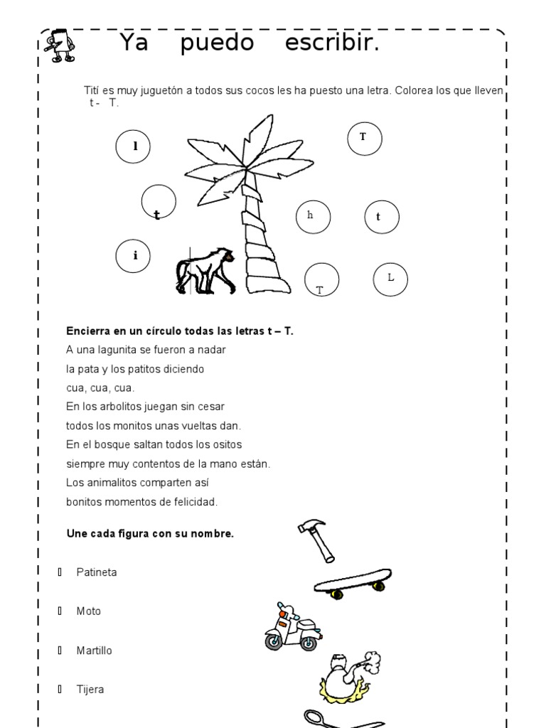 Actividades de lectoescritura con la letra T | PDF