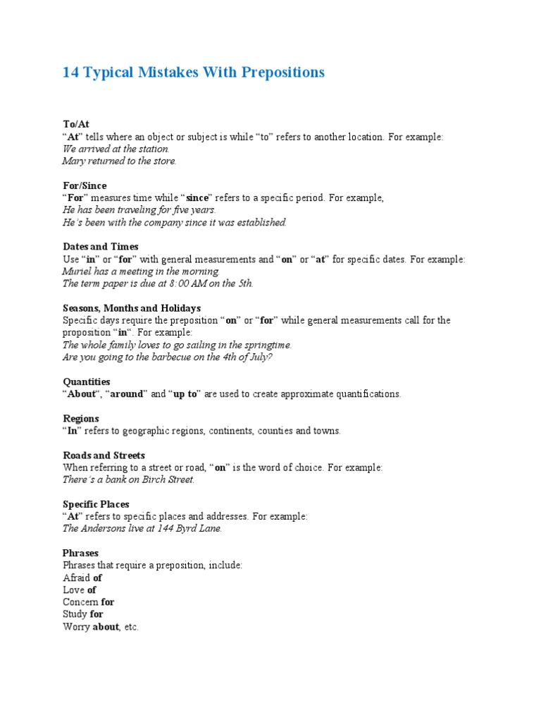 Common Preposition Mistakes Explained | PDF | Preposition And ...