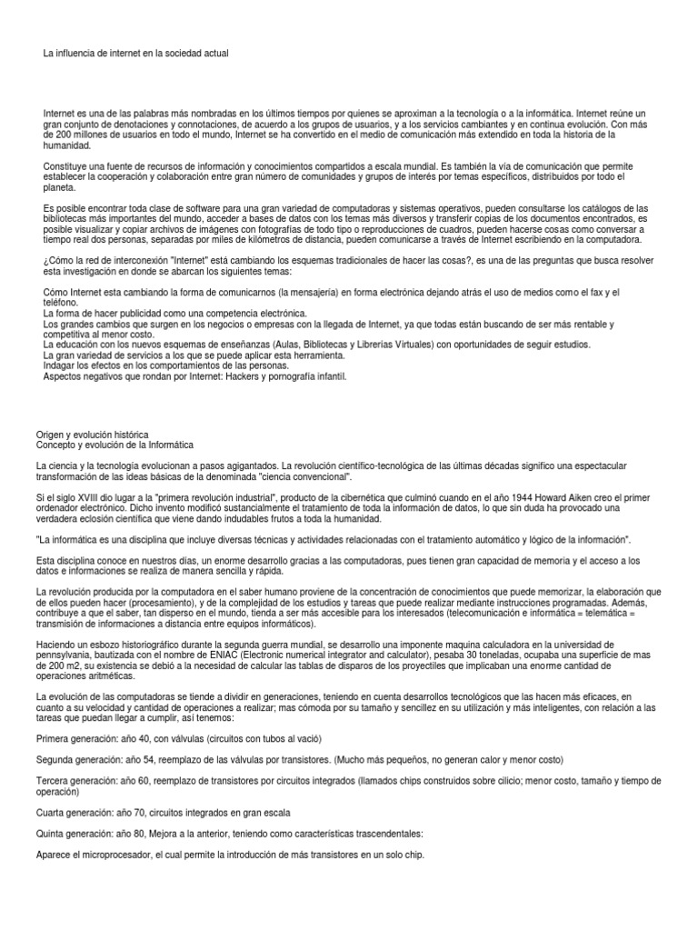 La Influencia de Internet en La Sociedad Actual | PDF | Circuito ...