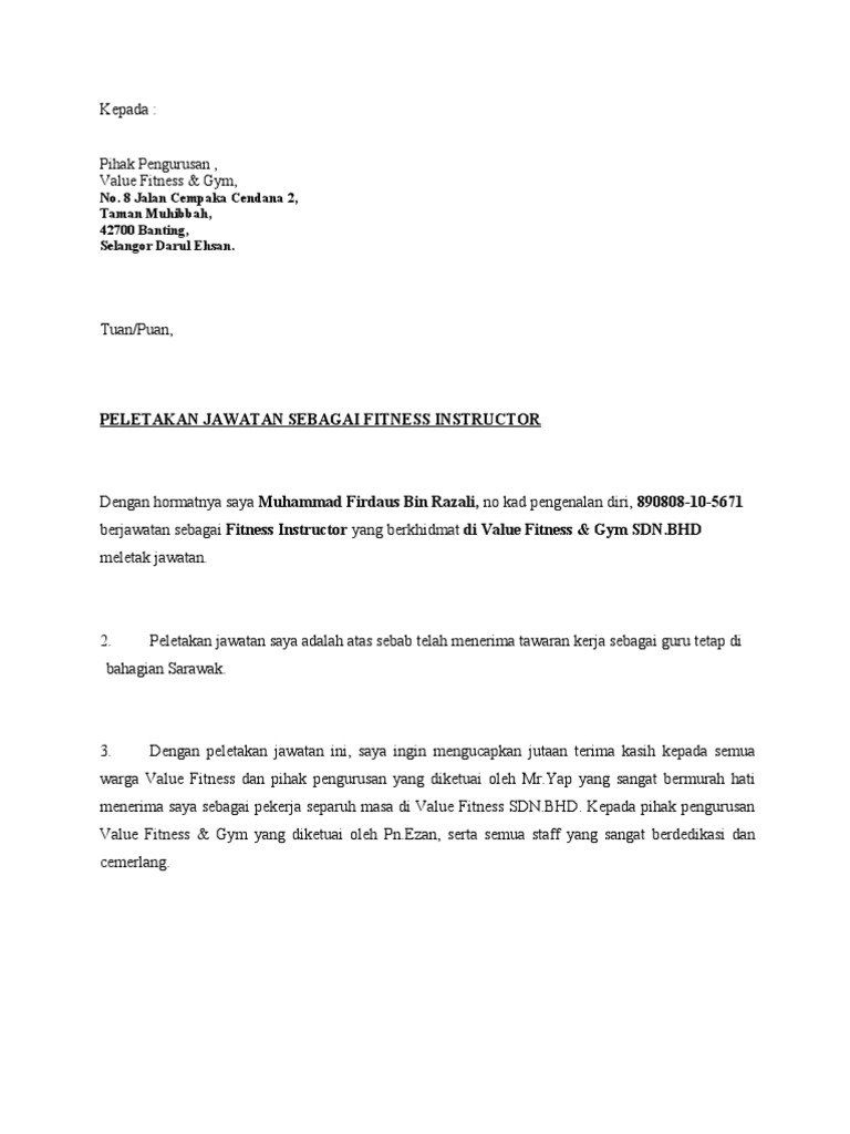 Format Surat Notis Peletakan Jawatan | PDF